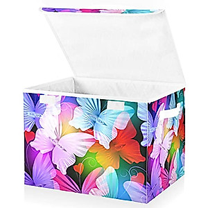 innewgogo Butterflies Storage Bins with Lids for Organizing Closet Organizers with Handles Oxford Cloth Storage Cube Box for Dog Toys