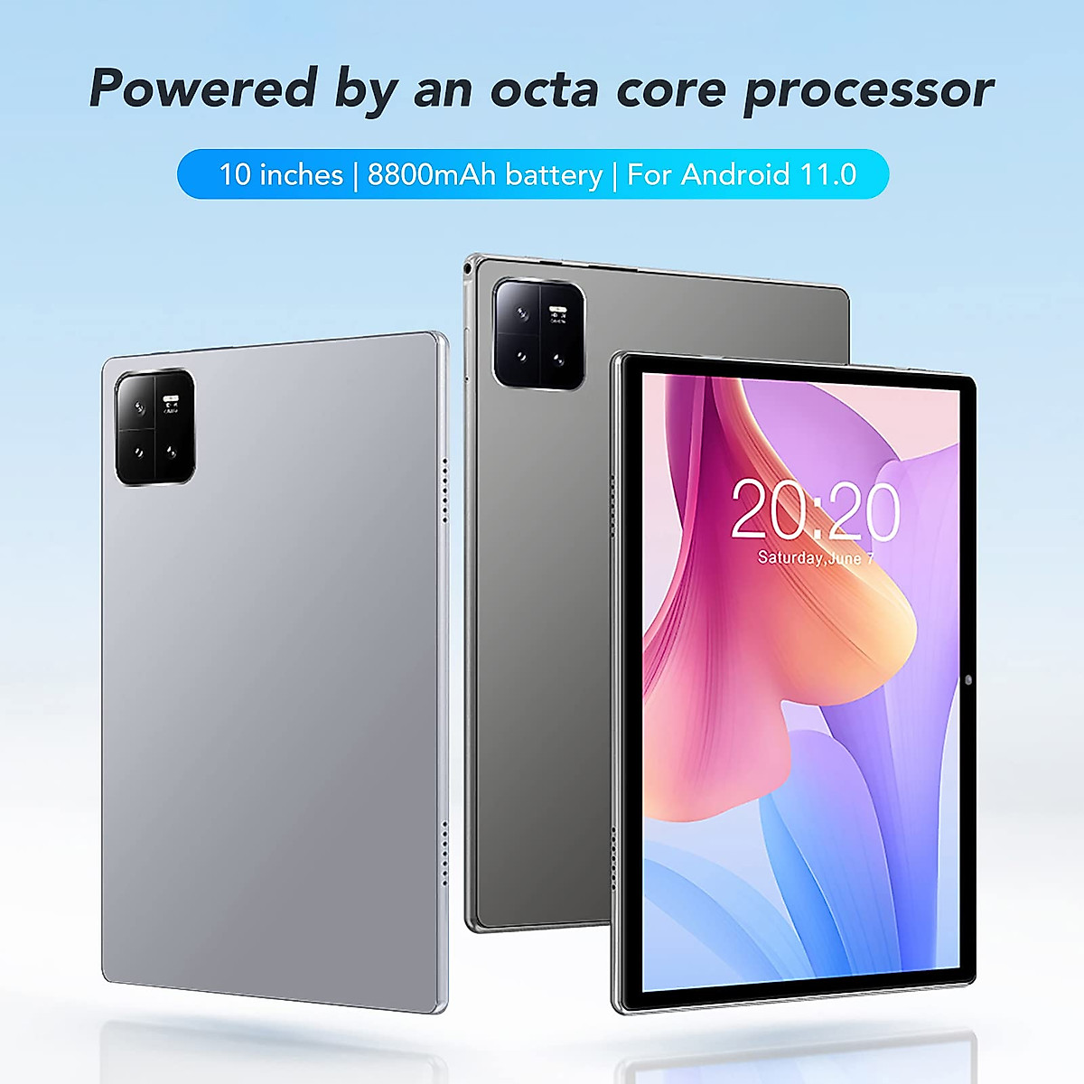 10Inch Tablet for Android 11, 1920x1200 Resolution HD IPS Display 8GB RAM 128GB ROM MT6753 Octa Core CPU, Gaming Tablet for Family Office, Silver