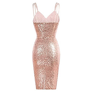 GRACE KARIN Surplice V-Neck Sequin Party Dress for Women Sexy Elegant Rose Gold XXL