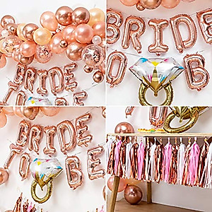 Bachelorette Party Decorations&Bridal Shower Supplies Kit&Balloon Arch,Bride to Be Balloons Banner,Diamond Ring Balloons,Rose Confetti Gold,Bride to Be Sash,Tassel Garland,Balloon Decoration Tools