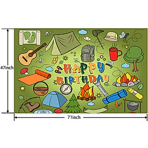 Happy Birthday Happy Camper Banner Backdrop Camping Forest Scene Tent Theme Decor for One Happy Camper Birthday Party Decorations Men Women Summer Camp 1st Birthday Party Background Photo Booth Props