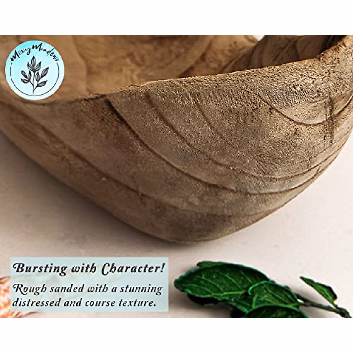 Moxy Meadows Wooden Dough Bowl - 16" long Wooden Decorative Bowl, great as a Centerpiece Bowl, Fruit Bowl, Bread Bowl or Farmhouse Décor. Add style to your home with our wooden dough bowls for décor.