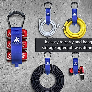 4 Pcs Heavy Duty Pool Vacuum Hose Storage Holder Garden Hose Organizer Hook and Loop Hose Strap Holder with Carrying Handle Perfect for Garden Hose Pool Vacuum Hose Garage Tool etc. (BLUE)