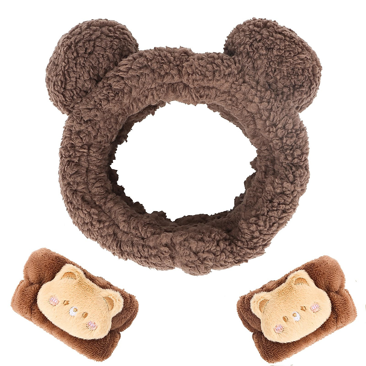 Casoty Bear Ears Headband Spa Headband and Wristband Set, Animal Ear Headband, Cute Ear Headband, Skincare Headbands for Party Cosplay Makeup Washing Face
