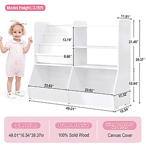 MallBest Kids Bookshelf Toy Storage Organizer Cabinet for Children Book Display 4 Tier Kids Bookshelf 3 Layer Sling Toddler Bookcase Playroom Nursery Classroom Kid Room（White）