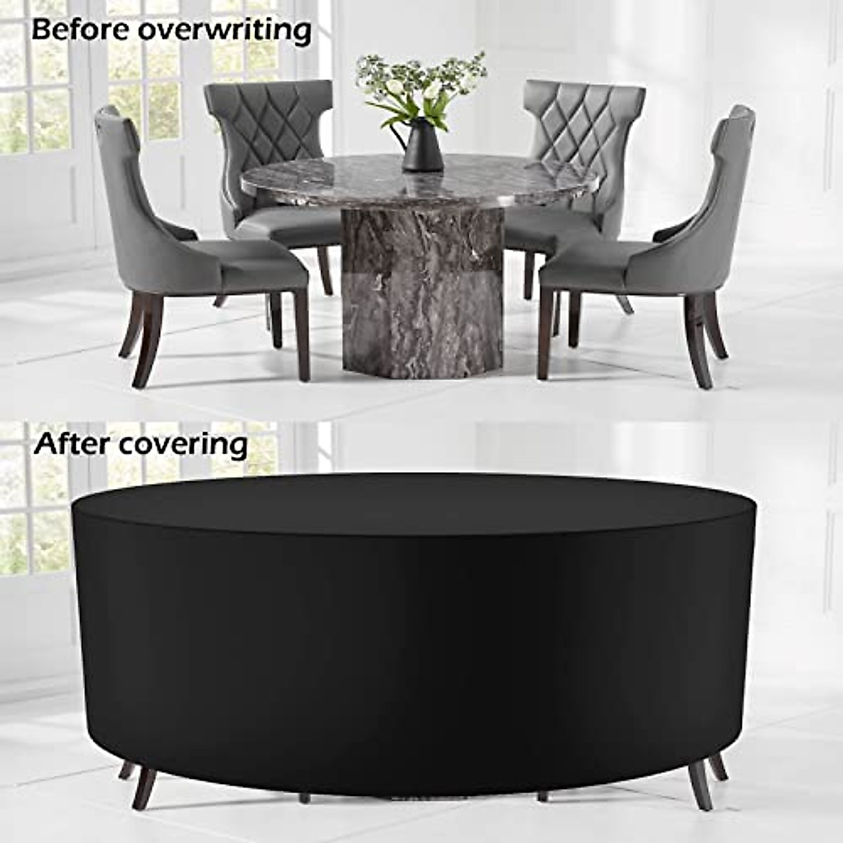 ZHANGY Patio Furniture Cover 24x24 in, Waterproof Patio Table Covers, Garden Furniture Covers Round, 420D Waterproof DustProof Outdoor Large Round Table and Chairs Furniture Set Covers