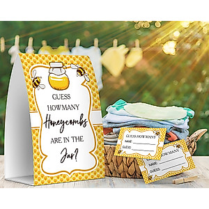 Guess How Many Honeycombs Are In The Jar, Baby Shower Games, Baby Shower Decorations - One Sign and 50 Cards(MANY015)