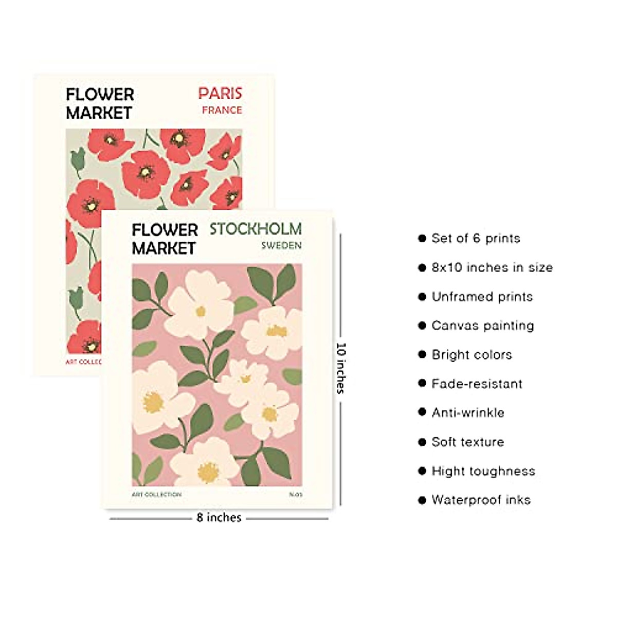 HoozGee Flower Market Poster Botanical Decor Minimalist Wall Art Prints Love Couple Theme Flower Line Poster Vintage Prints Canvas Wall Art Colorful Floral Wall Decor (8"x10" UNFRAMED)
