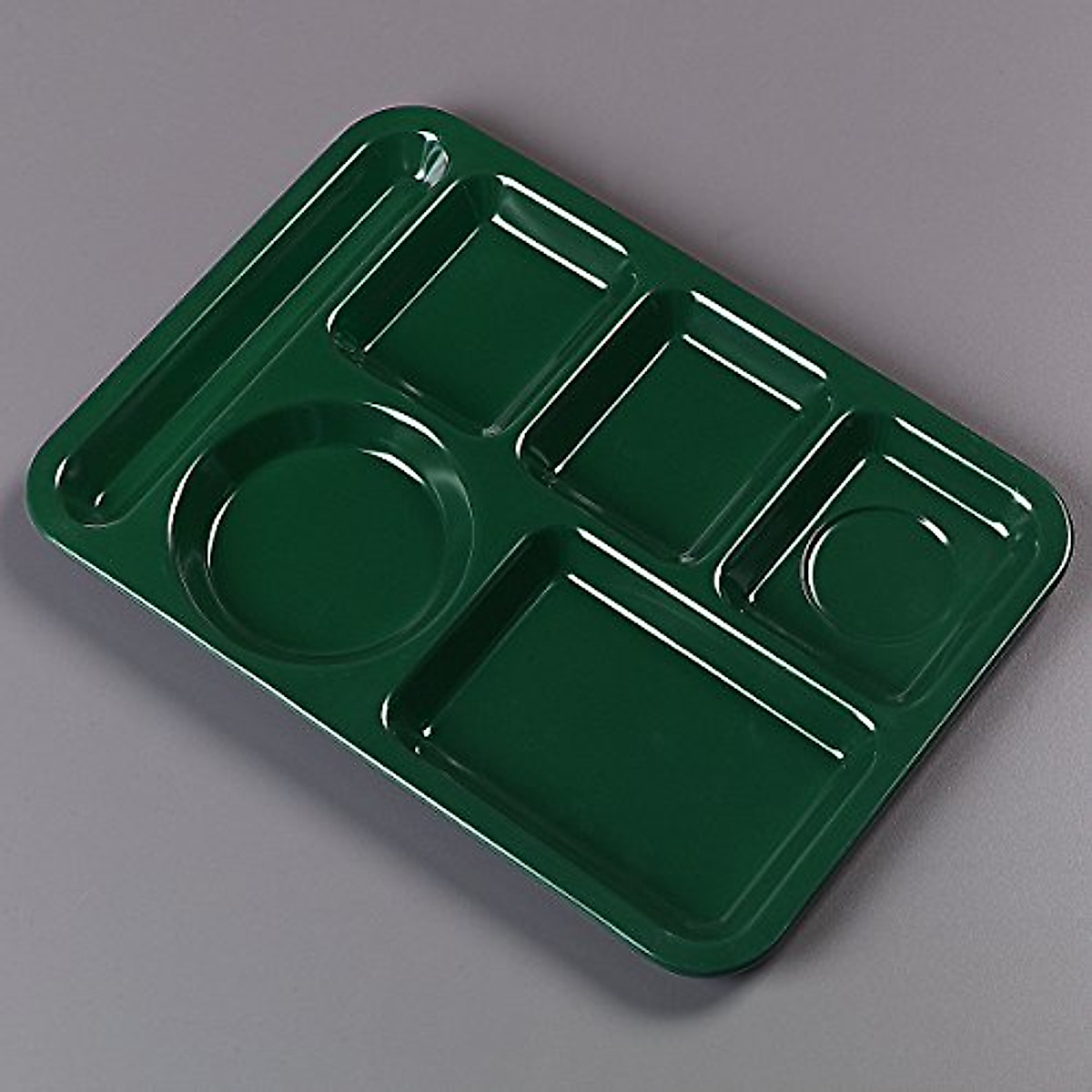 Carlisle FoodService Products Left-Hand Heavyweight 6-Compartment Melamine Tray 10" x 14" - Forest Green