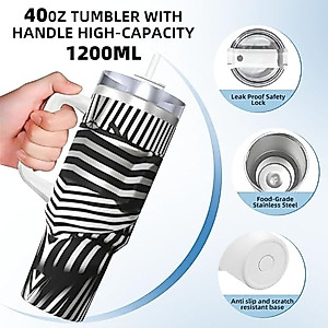 HULIBIN Black & White Stripe Print Double Deck Stainless Steel Travel Coffee Cup With Lid 40 Oz Ice Bully Cup