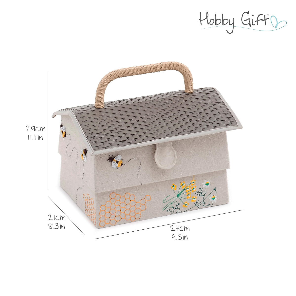 Hobby Gift Sewing Basket – 11.5 x 8.25 x 9 Novelty Sewing Box with Removeable Tray, Craft Storage & Hobby Organiser for Sewing Supplies – Bee