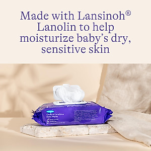 Lansinoh Baby Wipes, Gentle on Sensitive Skin, Made with Lanolin, Hypoallergenic & Lightly Scented, 480 Count (Pack of 6)