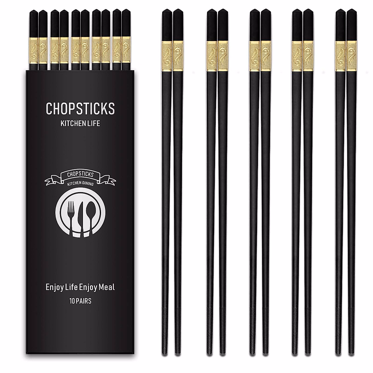 10 Pairs Chopsticks Reusable, Funnydin 9.4'' Heat-Resistant Fiberglass Chopsticks Reusable, Square Non-Slip Design Reusable ChopSticks, Odorless Chop Sticks Use for Eating & Cooking, Dishwasher Safe