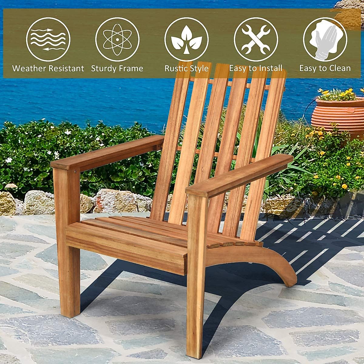 Giantex Adirondack Chair Set of 4 Acacia Wood Outdoor Chairs, 350 lbs Weight Capacity, Weather Resistant Campfire Chairs for Lawn Seating, Garden, Poolside, Balcony, Patio Lounger
