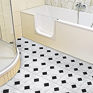 CiCiwind Peel and Stick Floor Tiles 12 PCS-12" x 12" Self Adhesive Black & White Marble Lattic Pattern Floor Tiles for Bathrooms，Kitchen，Living Room，Dining Room