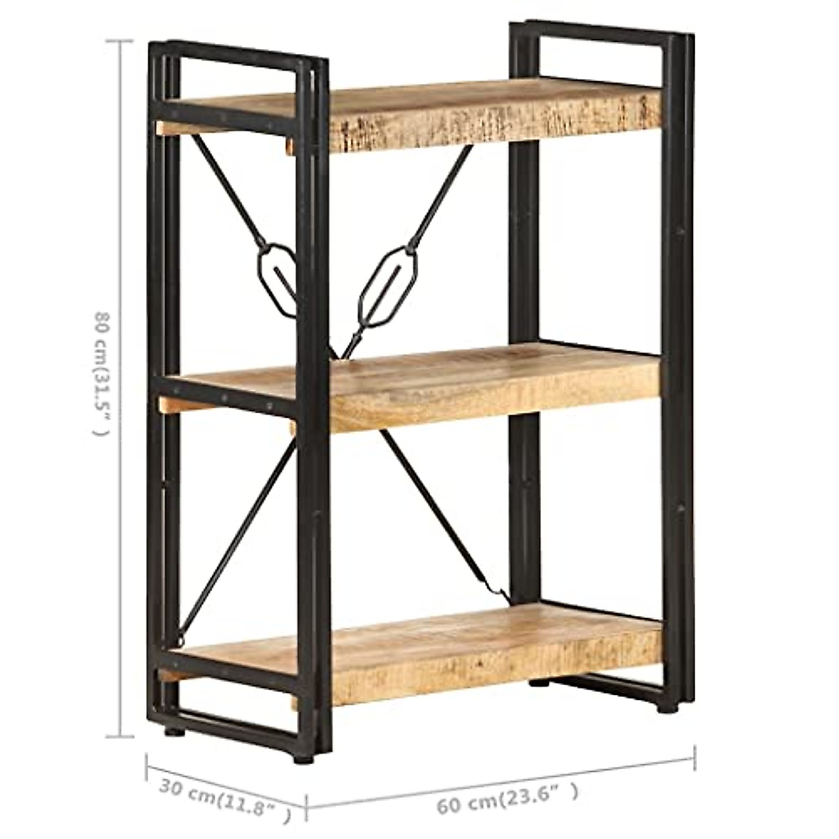 3-Tier Bookcase,Industrial Shops Shelf,Display Shelves for Collectibles,Open Shelving Unit,Bathroom Storage Rack,Use in Living Room, Bathroom and Plants,Balcony, 23.6"x11.8"x31.5" Solid Mango Wood