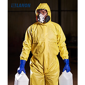 LANON 6 Pairs PVC Chemical Resistant Gloves, Heavy-Duty Rubber Gloves, Acid, Alkali and Oil Protection, Non-Slip, Blue, Large