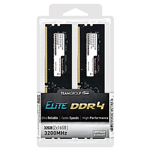 TEAMGROUP Elite DDR4 32GB Kit (2 x 16GB) 3200MHz (PC4-25600) CL22 Unbuffered Non-ECC 1.2V UDIMM 288 Pin PC Computer Desktop Memory Module Ram Upgrade - TED432G3200C22DC01
