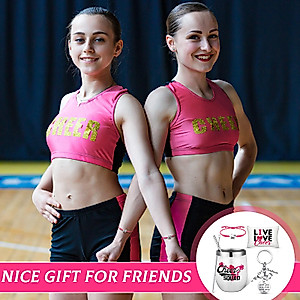 Irenare 4 Pcs Cheerleader Gifts Set 12 oz Cheer Tumbler Makeup Bag Cheerleading Bracelet Cheer Keychain for Cheer Accessories(Pink)