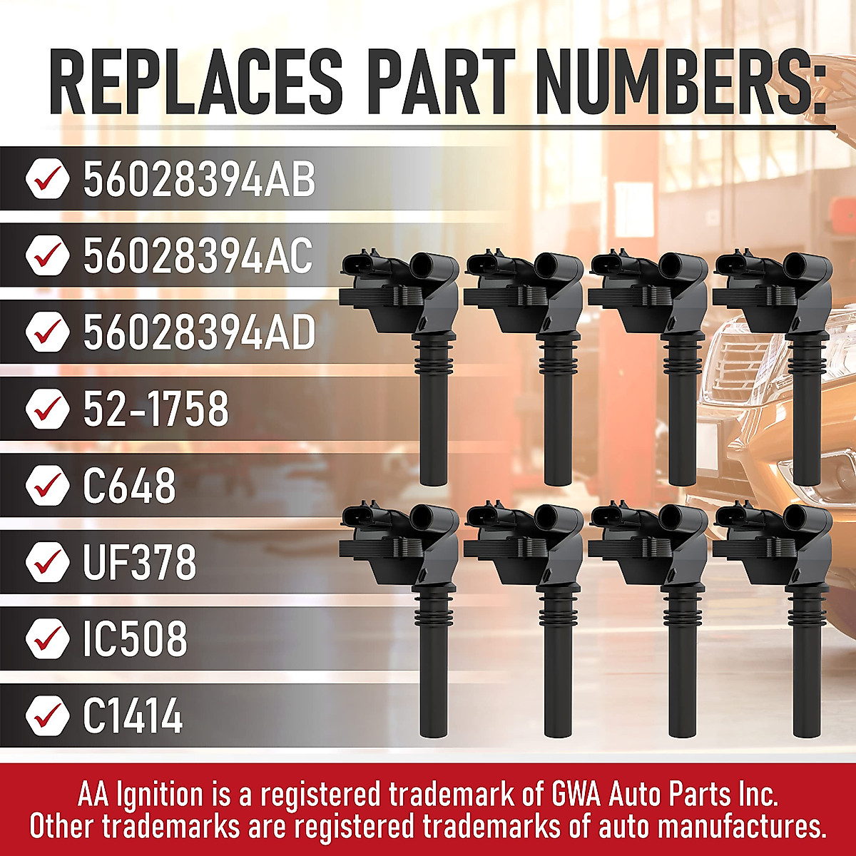 Ignition Coil Pack Set of 8-5.7L V8 Hemi Engine - Replaces 56028394AB, 56028394AC - Compatible with Chrysler, Dodge & Jeep Vehicles - 2005 300, 04-05 Durango, 2005 Magnum, Ram, Grand Cherokee