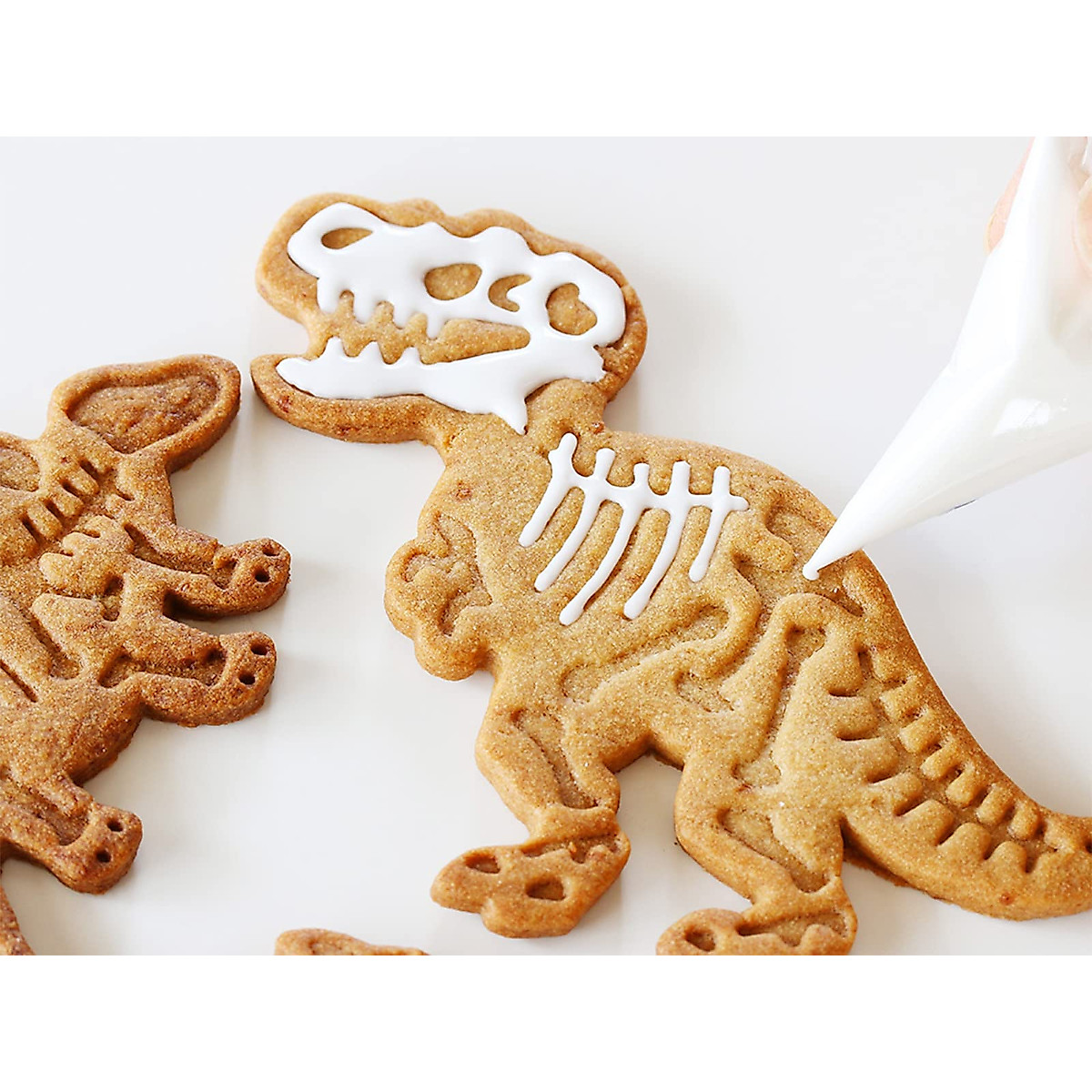 Elesinsoz 3 Set Dinosaur Cookie Cutters Dino Biscuit Sandwich Fondant Vegetable Fruit Food Playdoh Stamp Embosser Press Mold with T-Rex Stegosaurus Triceratops Skeleton Fossil Bones