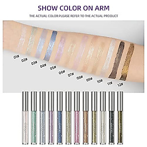 BestLand 12 Colors Liquid Glitter Eyeshadow Set, Multi-dimensional Metallic Glitter Shimmer Smokey Eye Looks Waterproof Long Lasting Quick-Drying Sparkling Eye Shadow Makeup Kits (Color A)