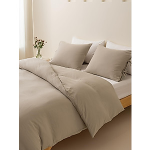 MUKKA Duvet Cover Queen Size 3 Pieces Sets Beige Boho Chic, Tan Khaki Farmhouse Bowknot, Sand Soft & Easy Care Washed Microfiber Cream Bohemian Bedding Sets with Ties