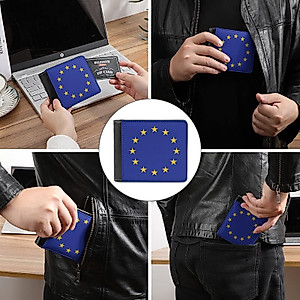 Mens Short Wallet European Union Flag Bifold Leather Wallets Purse Minimalist Card Holders Coin Purses