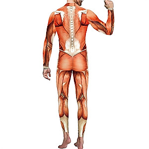 JOAU Men's muscle Body Suit Tight Halloween 3D Digital Printing Adult One-piece Halloween Party