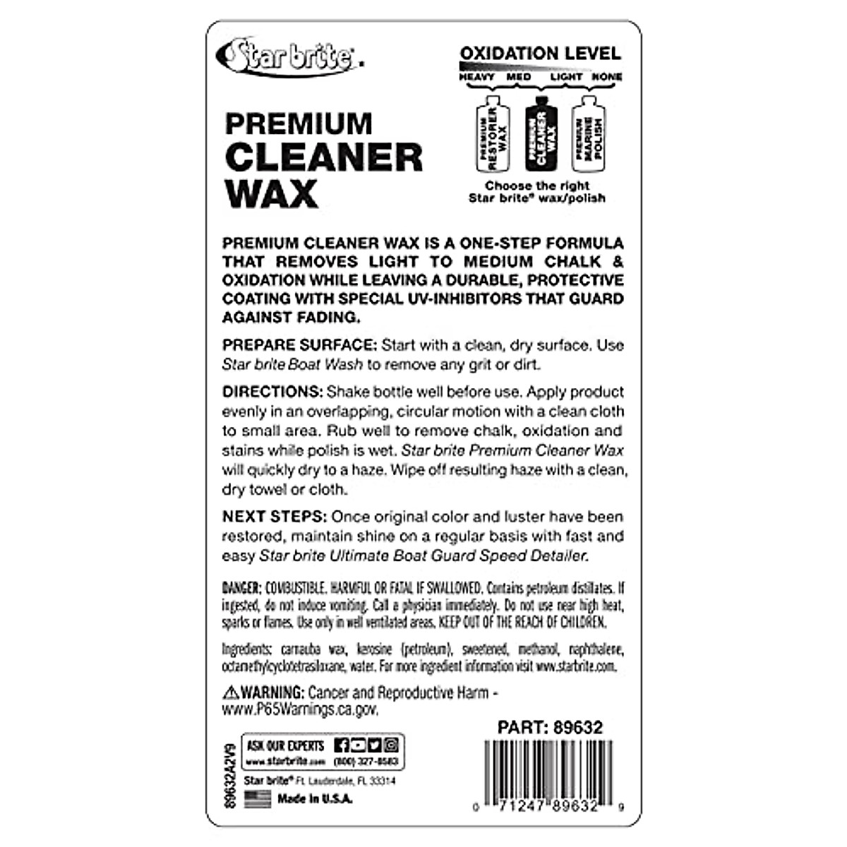 STAR BRITE One-Step Cleaner Wax with UV Protection - Removes Chalk & Oxidation from Fiberglass, Metals & Painted Surfaces - 32 Ounce (089632)