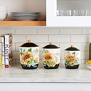 Certified International Sunflower Fields 3 Piece Canister Set, 52 oz, 74 oz, 96 oz. Capacity, Multi Colored