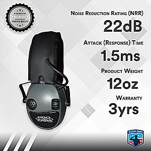 Pro Ears Silver 22 Electronic Hearing Protection, Noise Reduction Rating 22dB, Dynamic Level Sound Compression Technology, Automatic Gain Control, Gold Connectors, Gel Ear Seals, Adjustable Headband