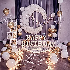 GPUSFAK 155 Bulbs Happy Birthday Marquee Light Up Letters - LED Letter Number Light Sign Decoration for Birthday Home Table Decor White