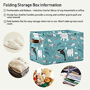 xigua Arctic Animals Square Storage Basket,Collapsible Sturdy Fabric Storage Basket Cube W/Handles for Clothes Toy Closet(1 pcs)