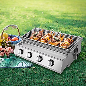Leblett 4 Burners Stainless Steel Gas Barbecue Stove,Portable Gas Barbecue Grill Roaster,Barbecue Rack,Home and Outdoor Use