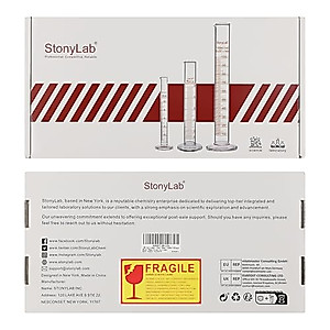 StonyLab Combo Pack Borosilicate Glass 10ml/50ml/100ml Heavy Wall Graduated Cylinder Measuring Cylinder (10ml/50ml/100ml)
