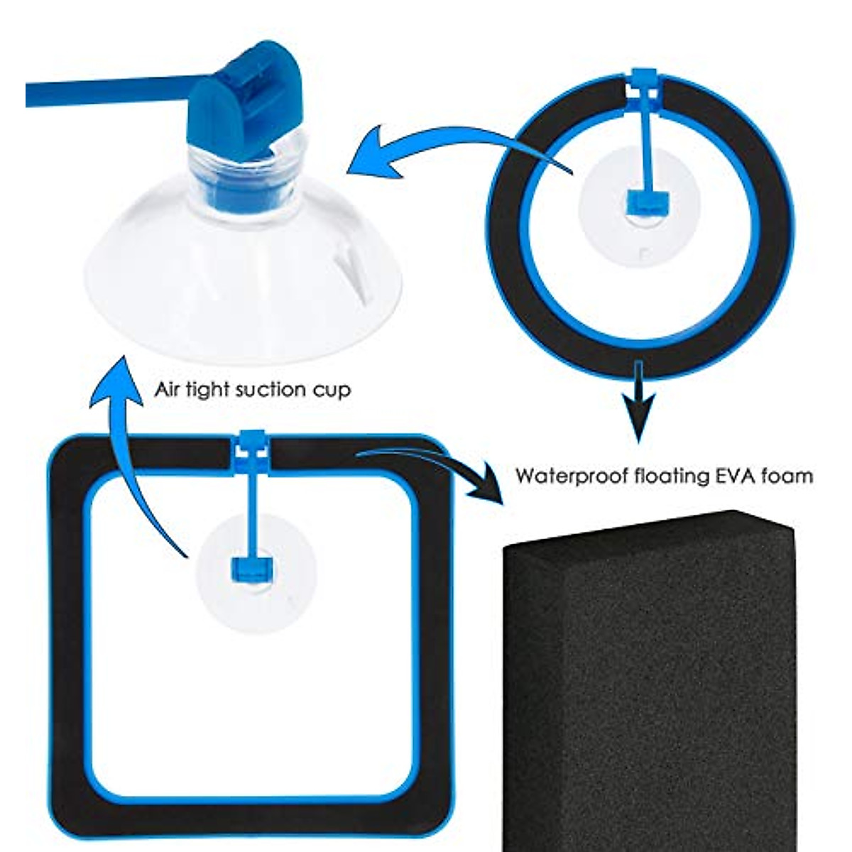 QA 2 Pieces Fish Feeding Ring Aquarium Fish Safe Fixed-Point Floating Fish Food Feeder Circle Square and Round with Suction Cup, Reduces Wastage and Maintains Water Quality for Fish Tank