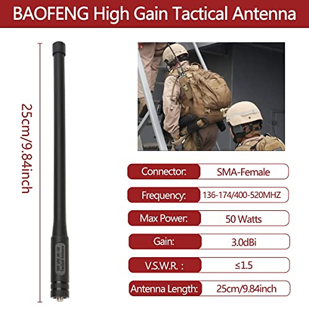 2Pack Baofeng Dual Band VHF UHF SMA-Female Tactical Antenna for Baofeng AR-152 UV-5R UV-82 BF-F8HP BF-H6 BF-888S TP-8Plus Kenwood TYT Etc Two Way Radio