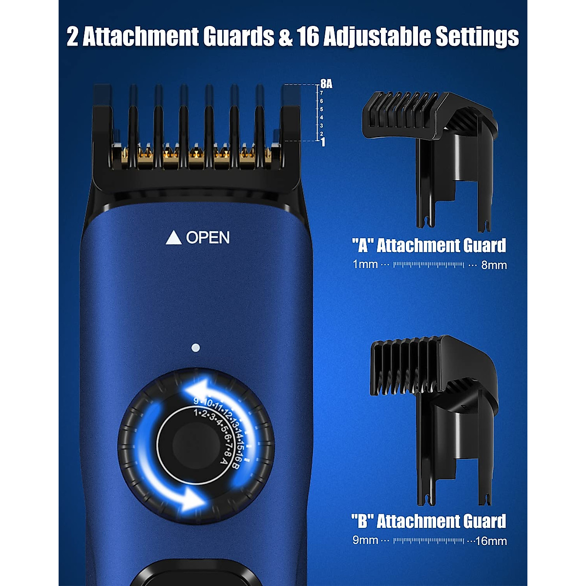 SEAGO Cordless Hair Clippers for Men, Rechargeable Electric Trimmer for Men with 16 Adjustable Settings, Professional Clippers for Hair Cutting Kit, SG-011