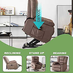 Altillo Power Lift Recliner Chair for Elderly, Electric Recliner Relax Sofa Chair with Massage & Heated, Living Room Chairs with Side Pocket and Remote Control (Brown)