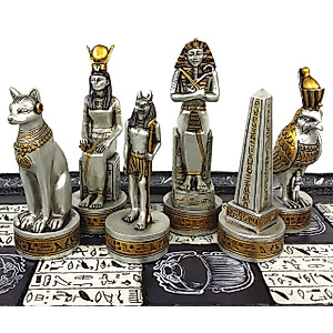 Egyptian Anubis Black and Silver Chess Men Set with Gold Accents - NO Board