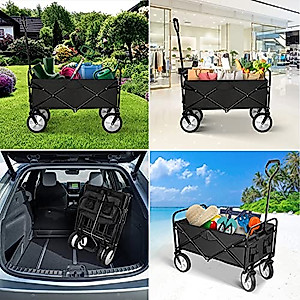 YSSOA Rolling Folding & Rolling Collapsible Garden Cart, Outdoor Camping Wagon Utility with 360 Degree Swivel Wheels & Adjustable Handle, Black 220lbs Weight Capacity Rolling Collapsible Garden Cart