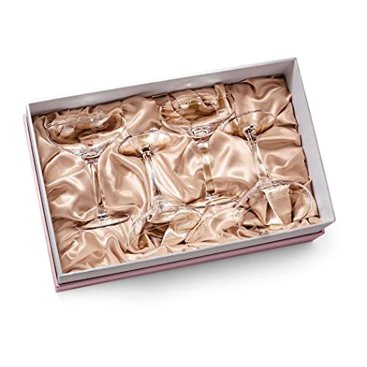 GLASSIQUE CADEAU French Small Vintage Champagne Coupe Glasses | Set of 4 | 6 oz Crystal Classic Cocktail Glassware - Martini, Sidecar, Daiquiri | Retro Saucers for Bar Drinks