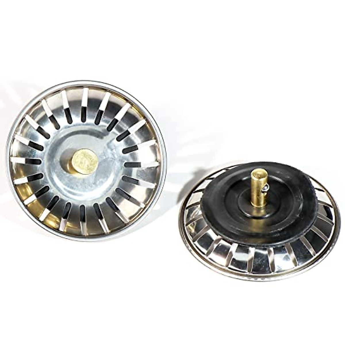 2 Pcs Kitchen Sink Strainer, Stopper Combo Basket Replacement for Standard 3-1/2 inch Drain, Stainless Steel Body with Plastic Knob, Rubber Stopper Bottom