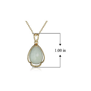 MORGAN & PAIGE 18K Yellow Gold Plated 925 Sterling Silver Genuine Green Jade Open Teardrop Pendant Necklace, 18"