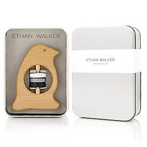 Personalized Wooden Baby Rattle Teether Gift with Baby Name Engraved – A Perfect Keepsake - Infant and Newborn Toys – Baby Girl or Boy Rattle and Teething Toy – Penguin Monochrome