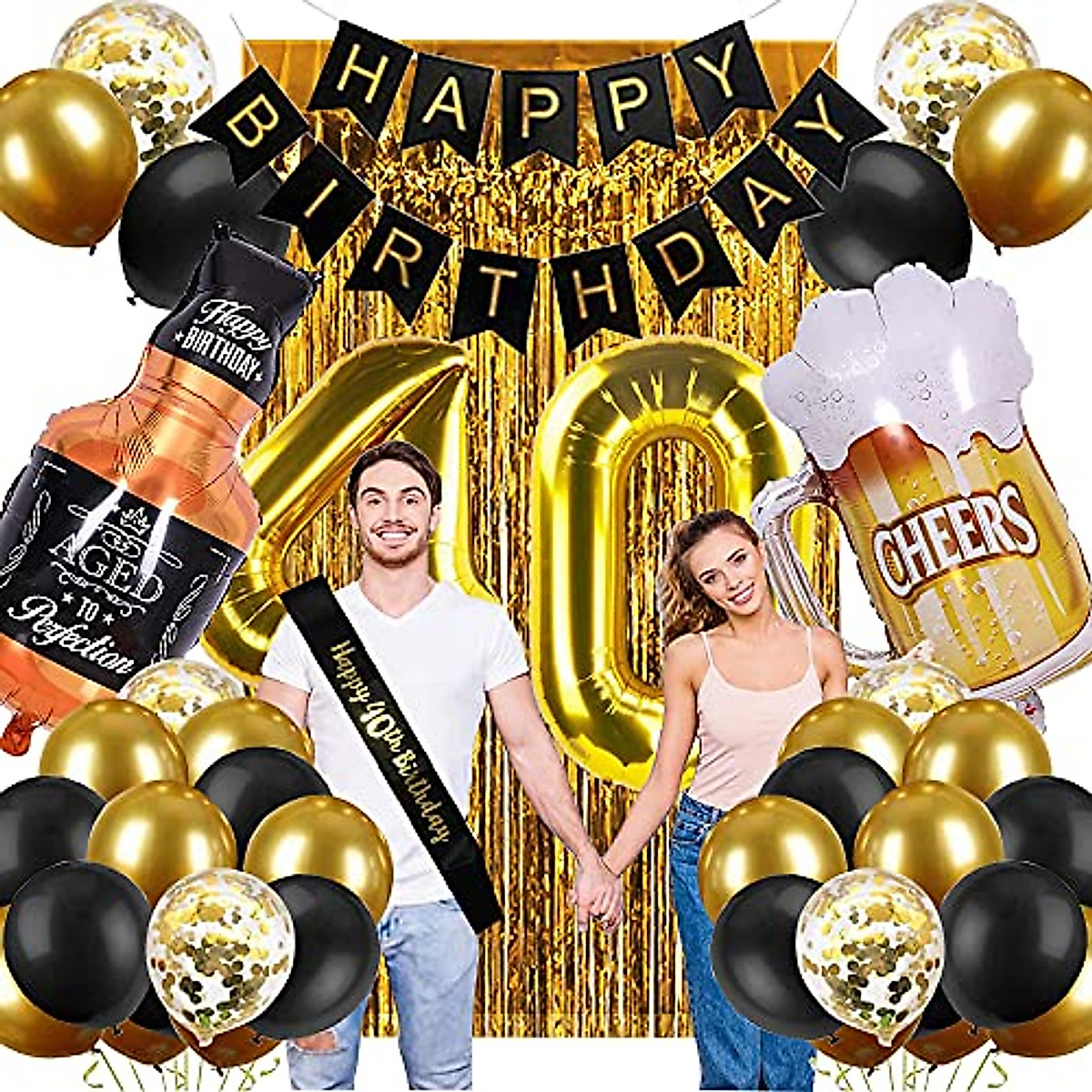 40th Birthday Decorations for Men, Black and Gold Happy Birthday Decorations for Women Men 40th Birthday Party - 40th Birthday Decorations Black and Gold for Him Her 40 Birthday Party Supplies