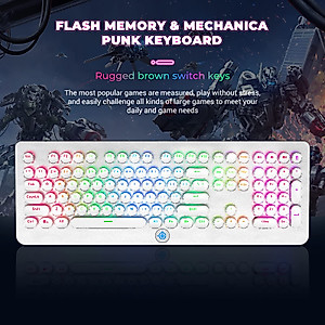 STOGA Retro Mechanical Keyboard, Typewriter Keyboard, RGB Gaming Keyboard with RGB Backlit, Wired White Keyboard with Round Keycaps and Multimedia Keys for Gaming/Office(108 Keys, Brown Switch)