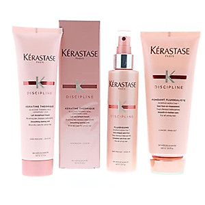 Kerastase Discipline Frizzy Hair Kit, Keratin Thermique 5.1 Oz, Discipline Fluidissime 5.1 Oz & Kerastase Fondant Fluidealiste 6.8 Oz