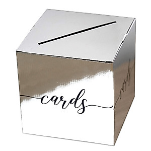 Silvery Card Box – 8”*8”*8” Gift Or Money Box Holder for Wedding,Baby or Bridal Shower,Birthday, Graduation,Engagement, Party Favor, Decorations, 1 Set(hezi-B022)